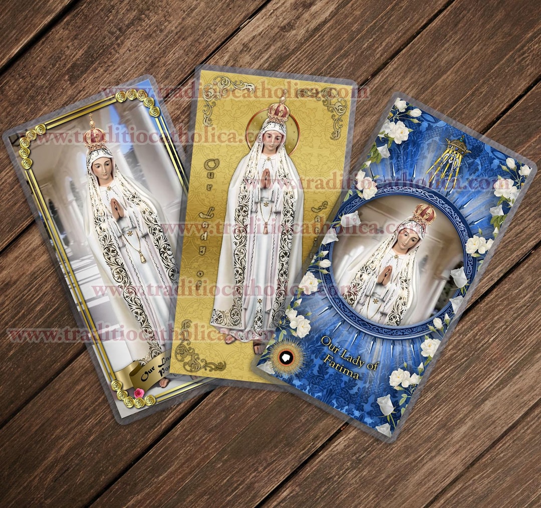 Our Lady of Fatima Laminated Catholic Holy Card. Statue of Mary Art ...