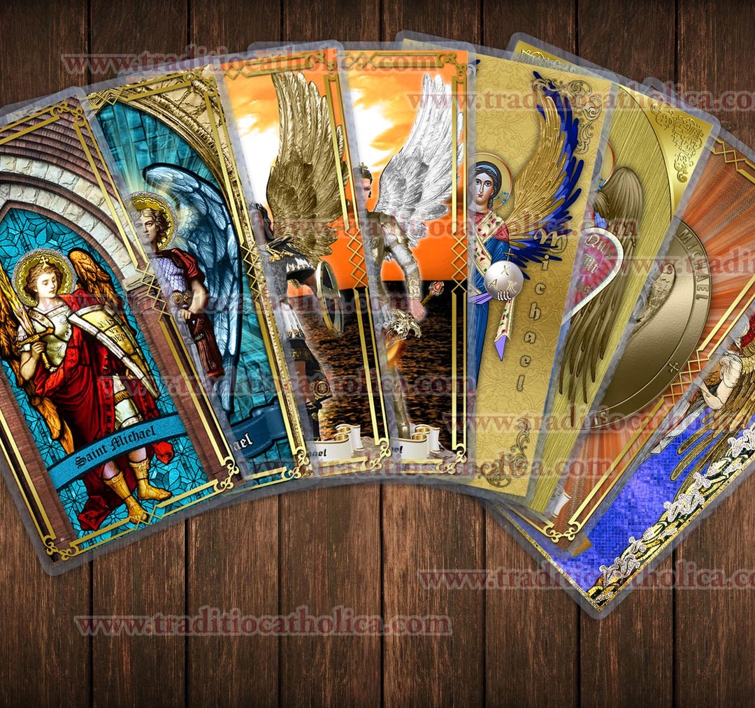 St. Saint Michael Archangel Laminated Holy Prayer Cards. Stained Glass ...