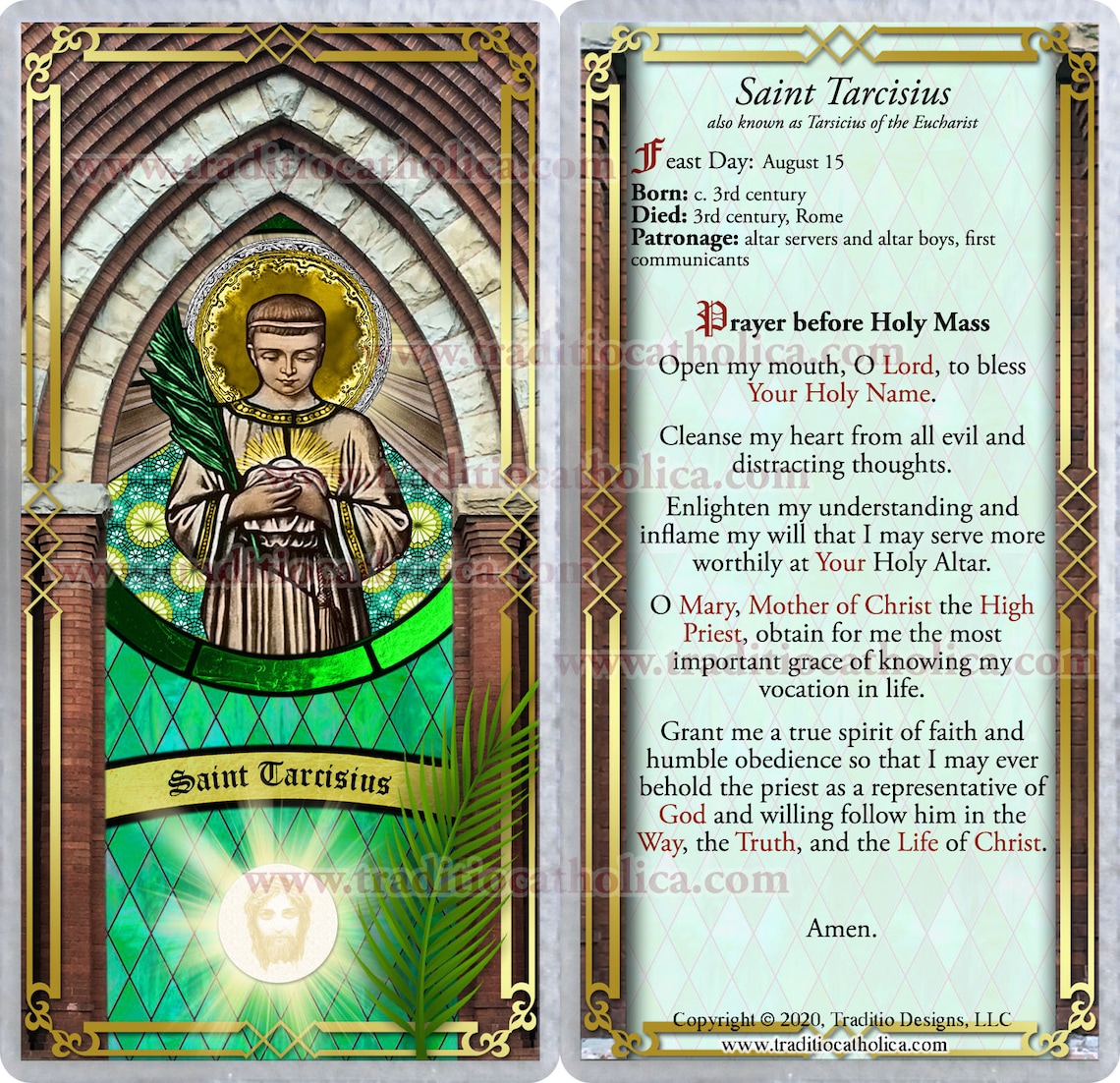 St. Tarcisius patron of altar servers Stained Glass and | Etsy
