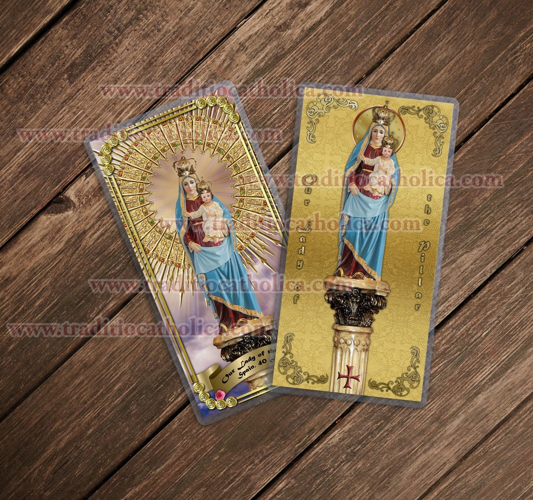 Our Lady of the Pillar Laminated Catholic Holy Prayer Cards. Statue of ...