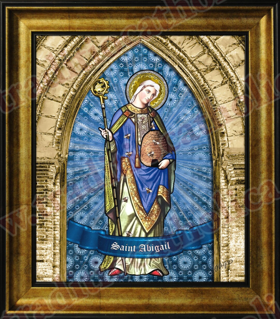 Saint Abigail Stained Glass Golden Arch Design Handcrafted Framed ...