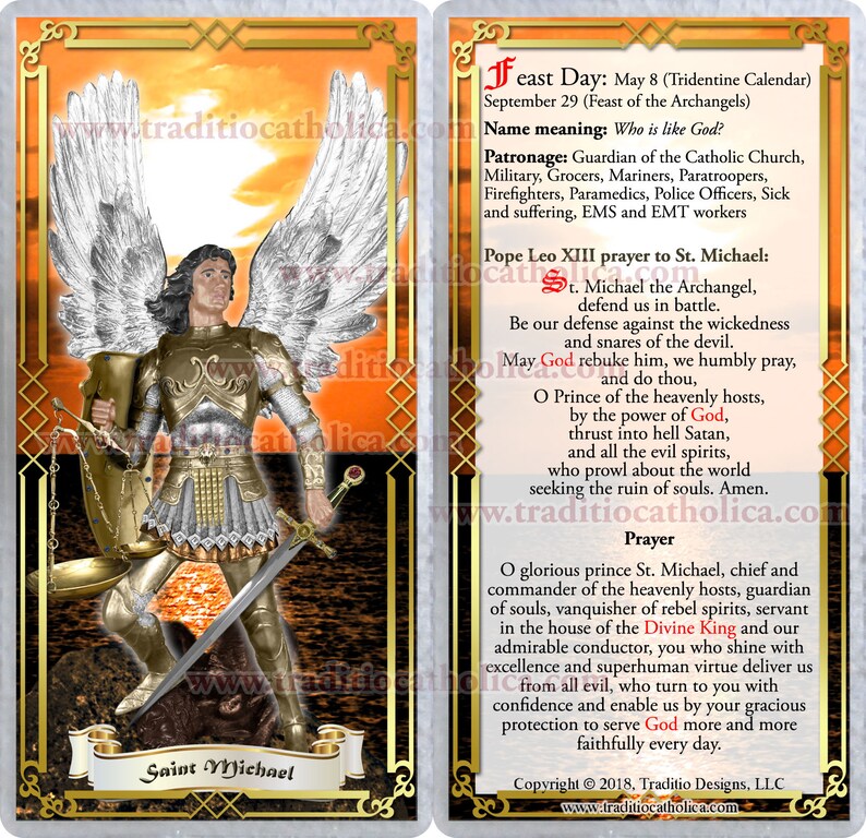 St. Saint Michael Archangel Laminated Holy Prayer Cards. - Etsy