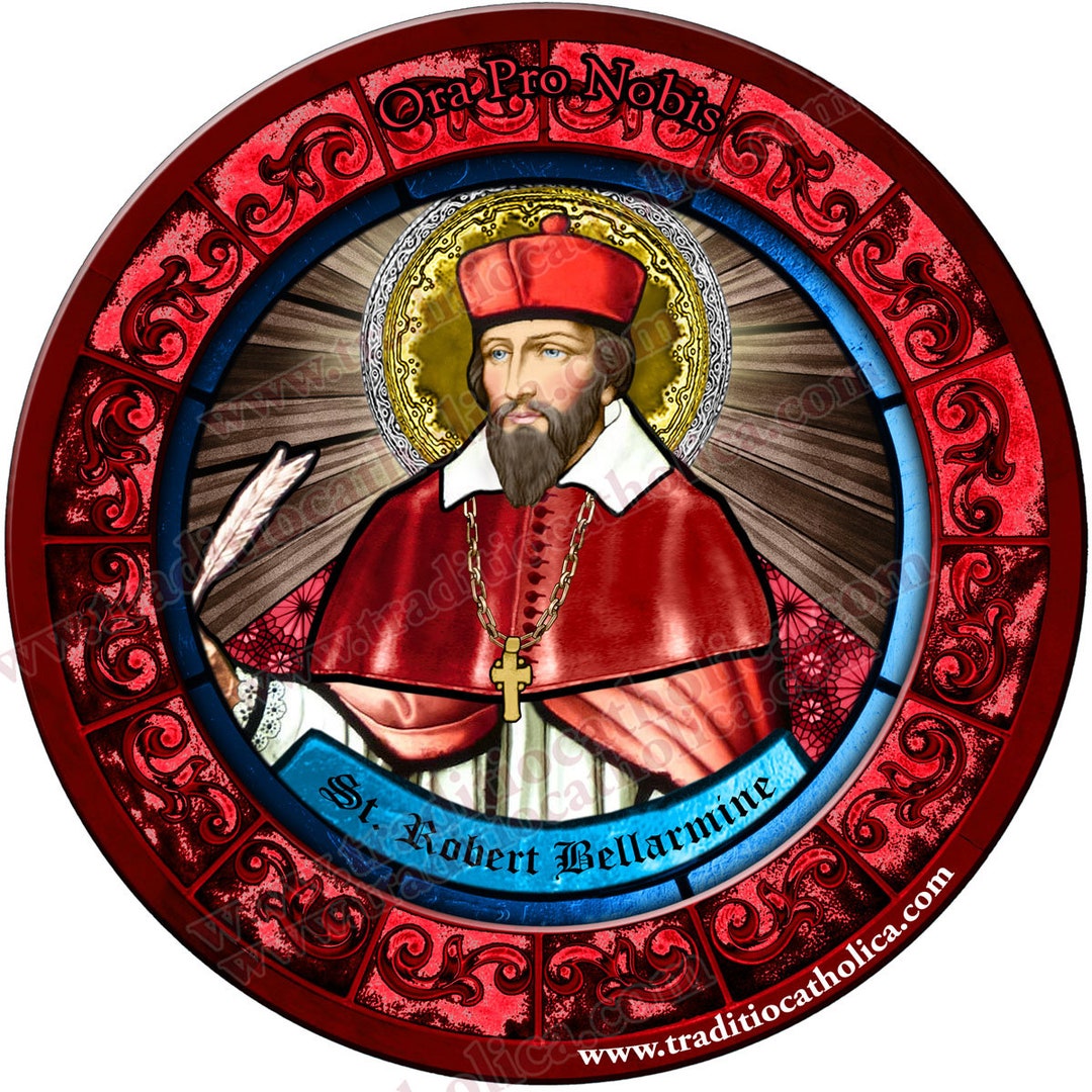 Saint Robert Bellarmine Stained Glass Round 4 Inch Refrigerator Magnet ...