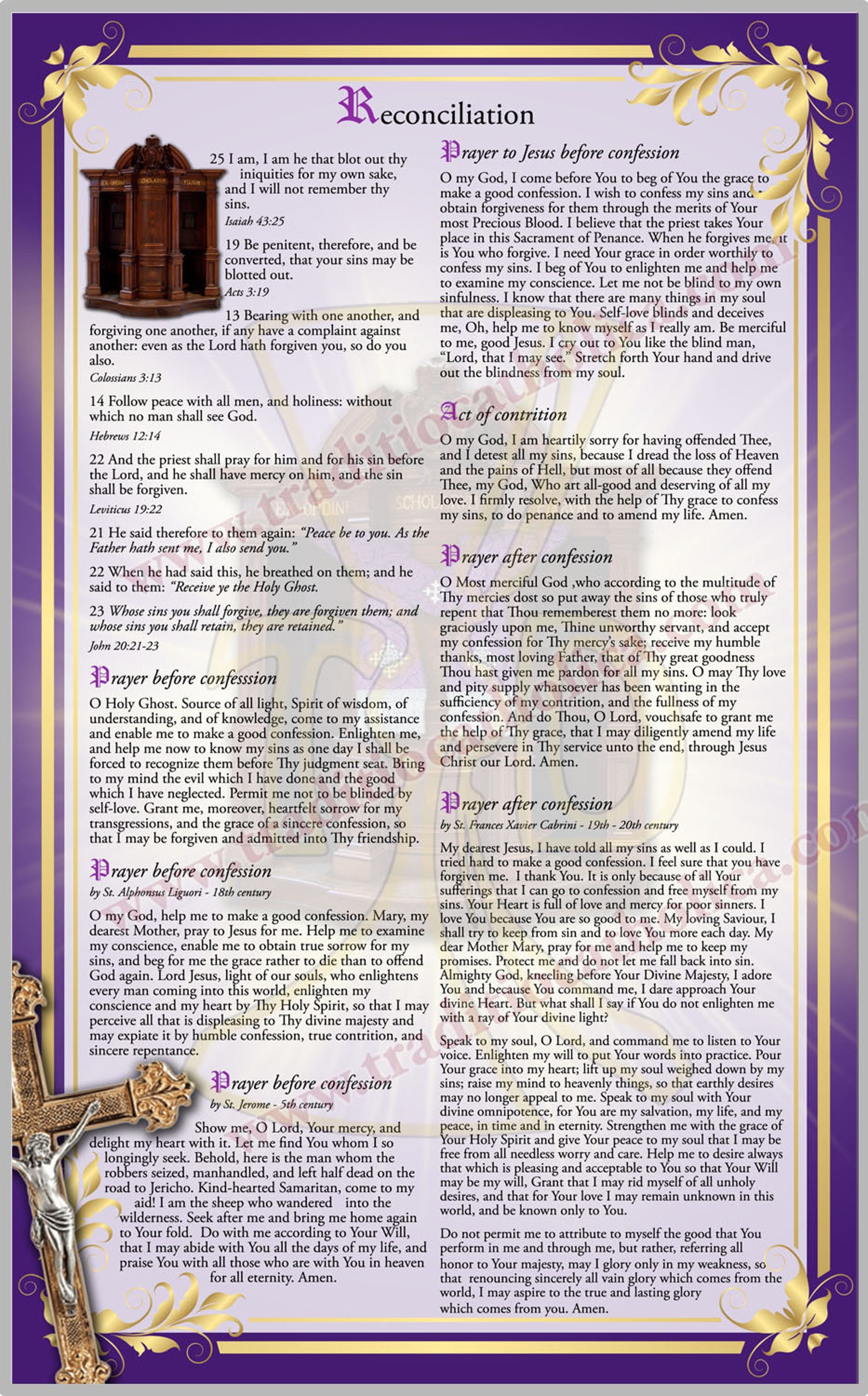 Reconciliation Confession Sacrament Large Laminated Holy Prayer Card ...