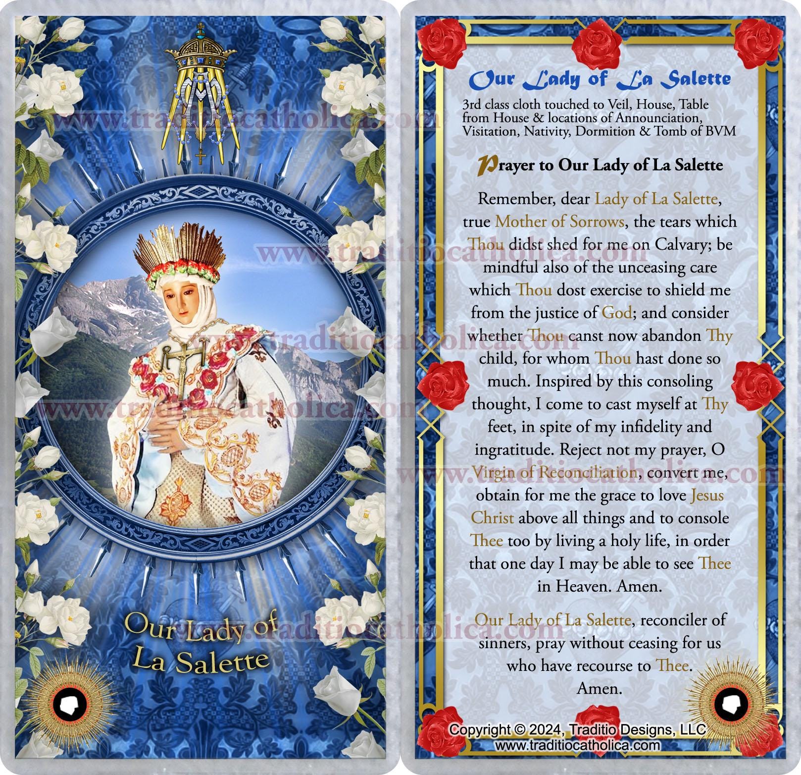 Our Lady of La Salette Laminated Catholic Holy Prayer Cards. Statue of ...