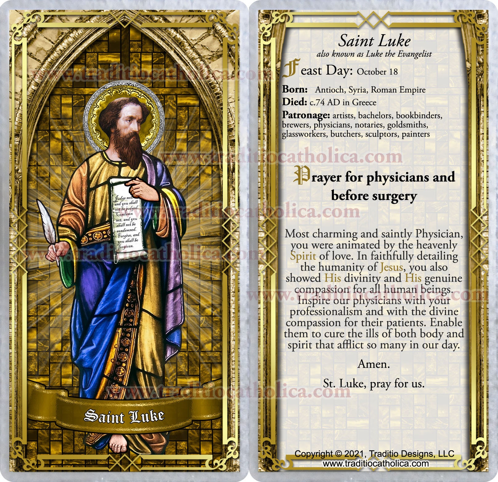 Saint Luke the Evangelist Catholic Holy Prayer Cards. St. Luke - Etsy
