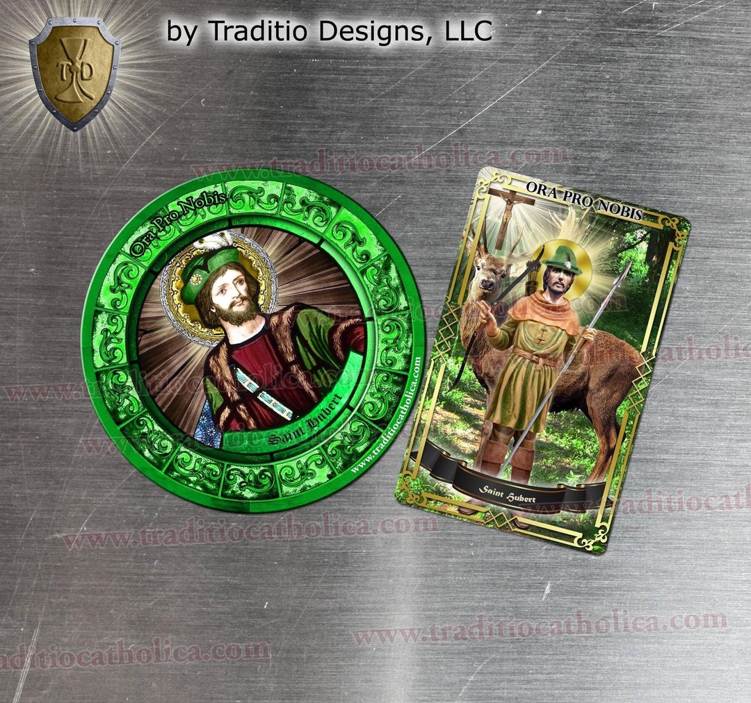 Saint Hubert, Patron of Hunters Stained Glass Round 4 Inch and ...