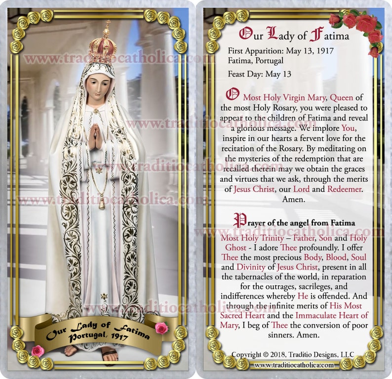 Our Lady of Fatima Laminated Catholic Holy Card. Statue of - Etsy