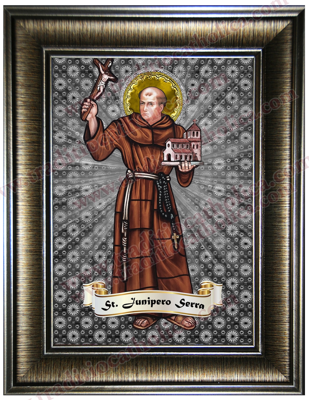 Saint Junipero Serra Framed Prints With Silver or Gold Frame. Patron of ...