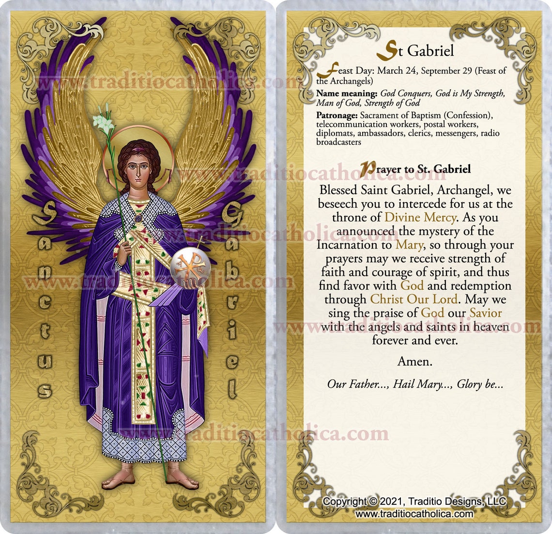 St. Saint Gabriel Archangel Laminated Holy Prayer Cards. Stained Glass ...