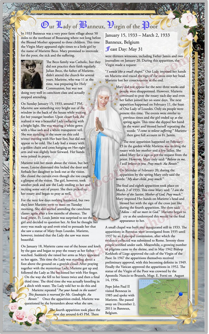 Our Lady of Banneux Belgium Large Laminated Holy Prayer Card. - Etsy