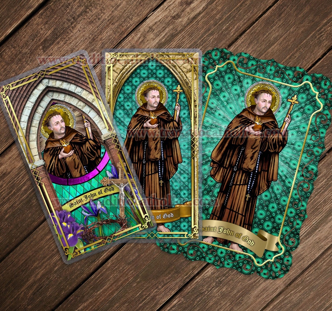 Saint John of God Stained Glass Laminated and Lace Catholic Holy Prayer ...