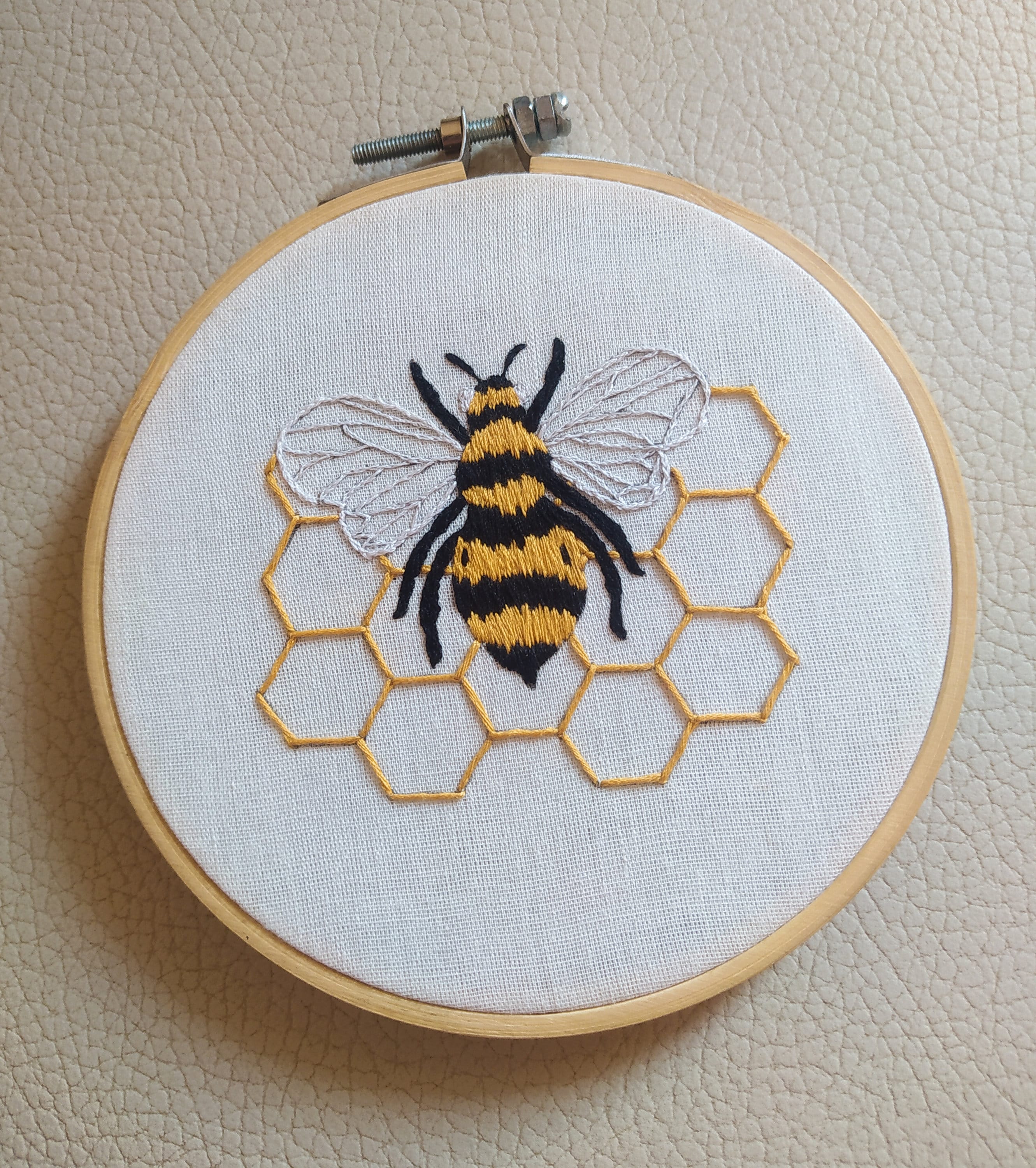 Bee Hand Embroidery Beginner Pattern Honey Bee Design Honey Comb ...