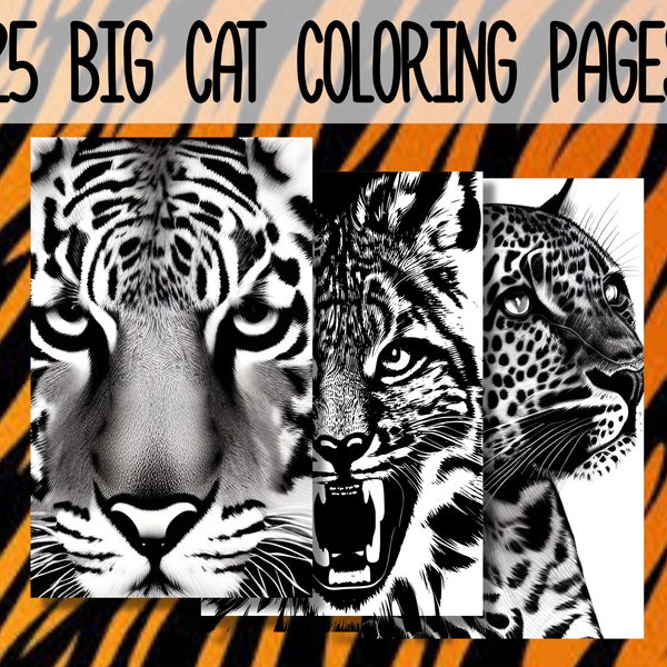 Big Cat Coloring Pages - Etsy