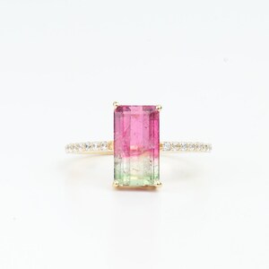 Watermelon Tourmaline Engagement Ring | 14k Solid Gold Bicolor Promise ...
