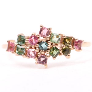 Multi Color Tourmaline Cluster Ring, Pink Tourmaline Ring, Green ...