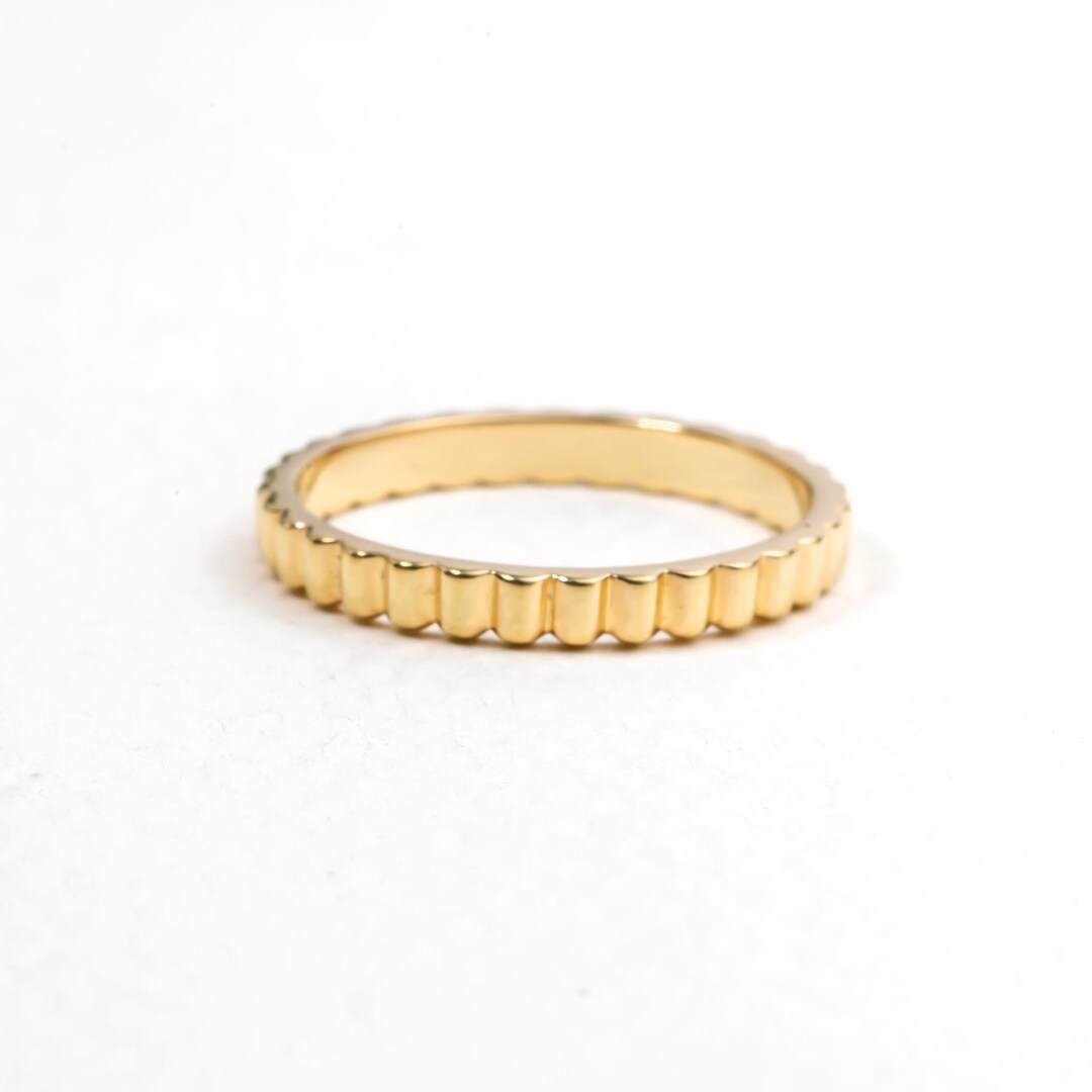 14k Solid Gold Ribbed Fluted Band, Yellow Gold Gioielli Ring ...