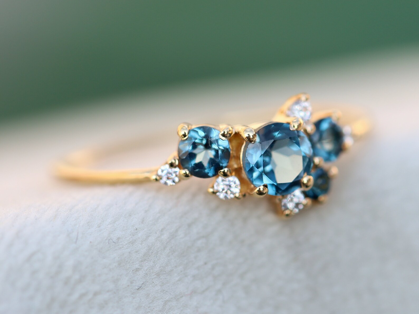 Solid Gold London Blue Topaz Cluster Ring - Topaz & Diamond Engagement ...