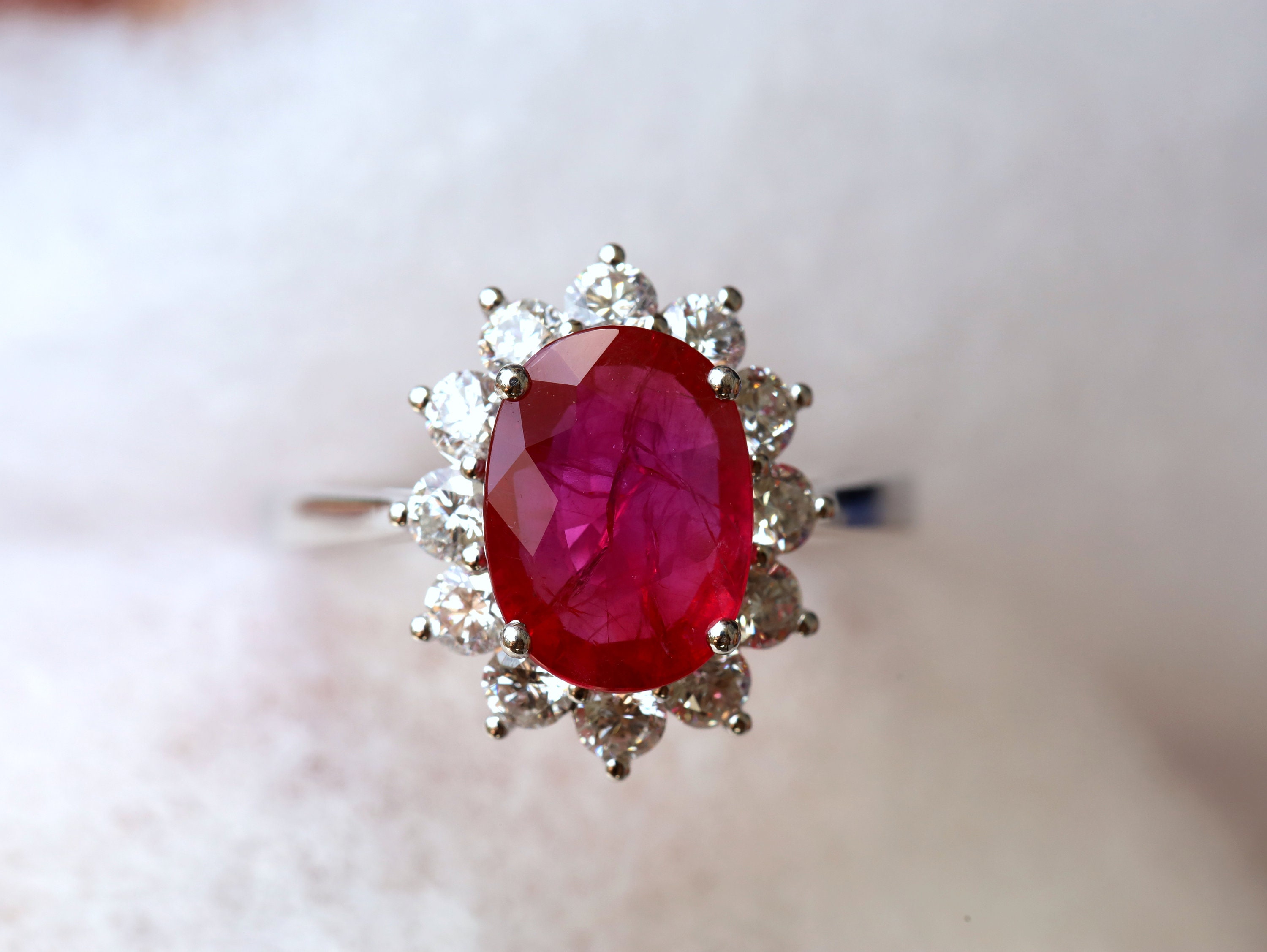 Genuine Ruby Engagement Ring 3 Carat Natural Ruby Ring Halo - Etsy UK