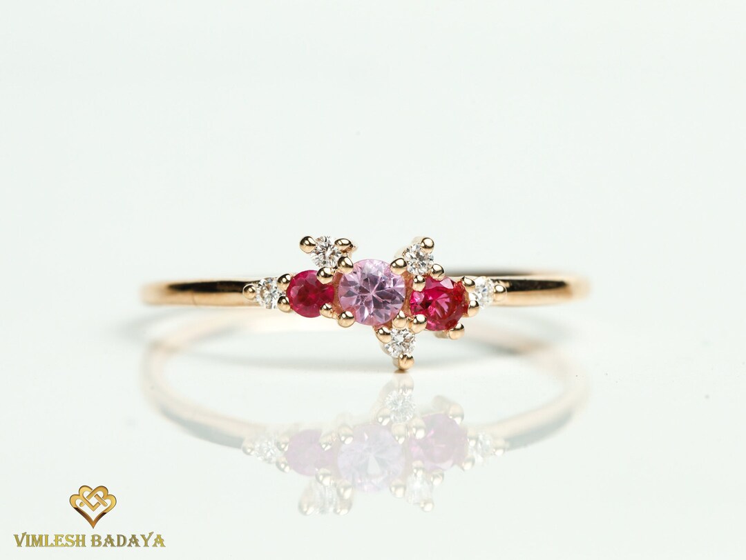 Pink Sapphire Ruby Engagement Ring, Sapphire Engagement Ring, Cluster ...