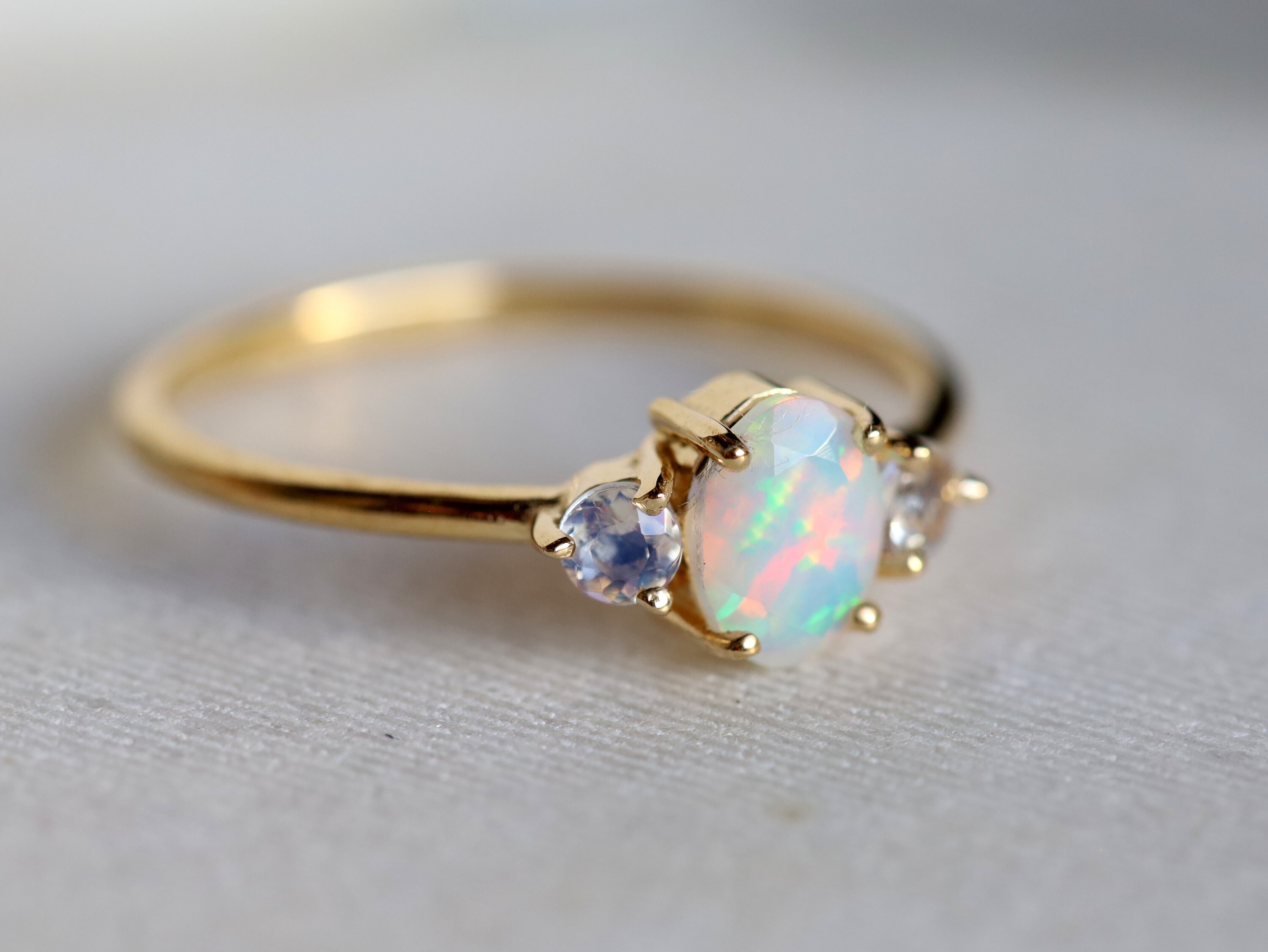 Opal Engagement Ring Fire Opal Ring Opal and Moonstone | Etsy