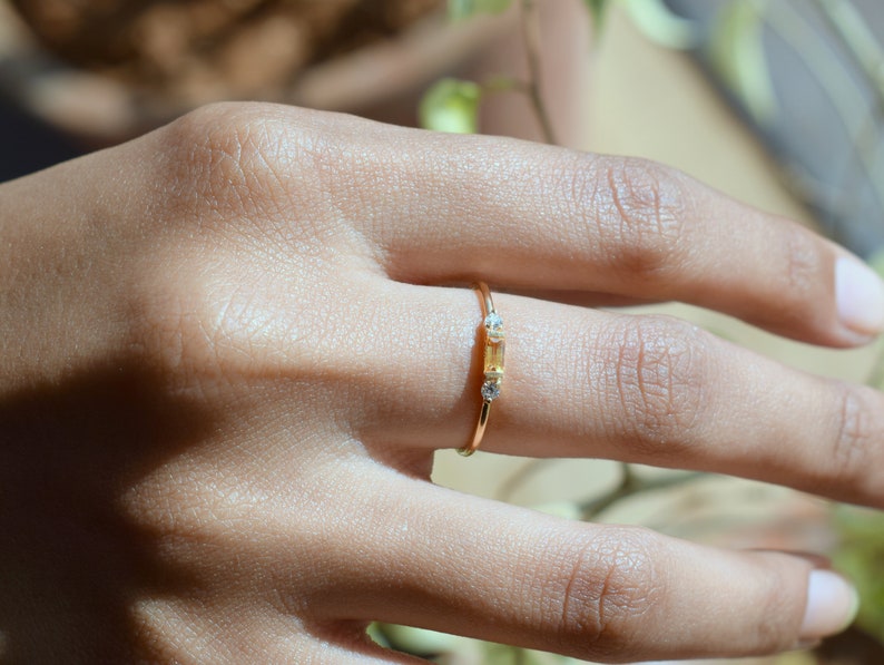 Yellow Sapphire Stacking Ring Sapphire Baguette Ring Gold - Etsy