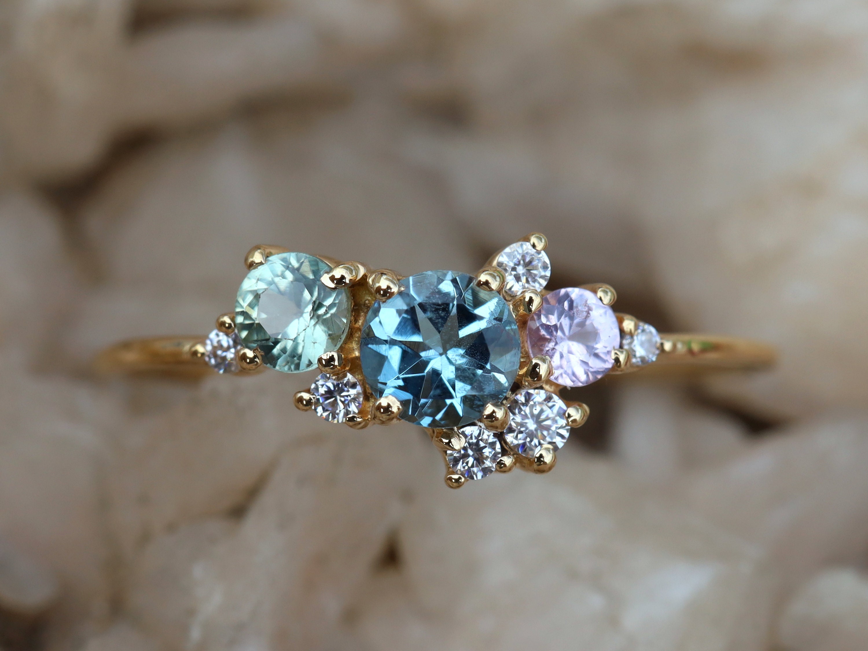 Cluster Ring Cluster Engagement Ring Aquamarine Ring - Etsy Canada