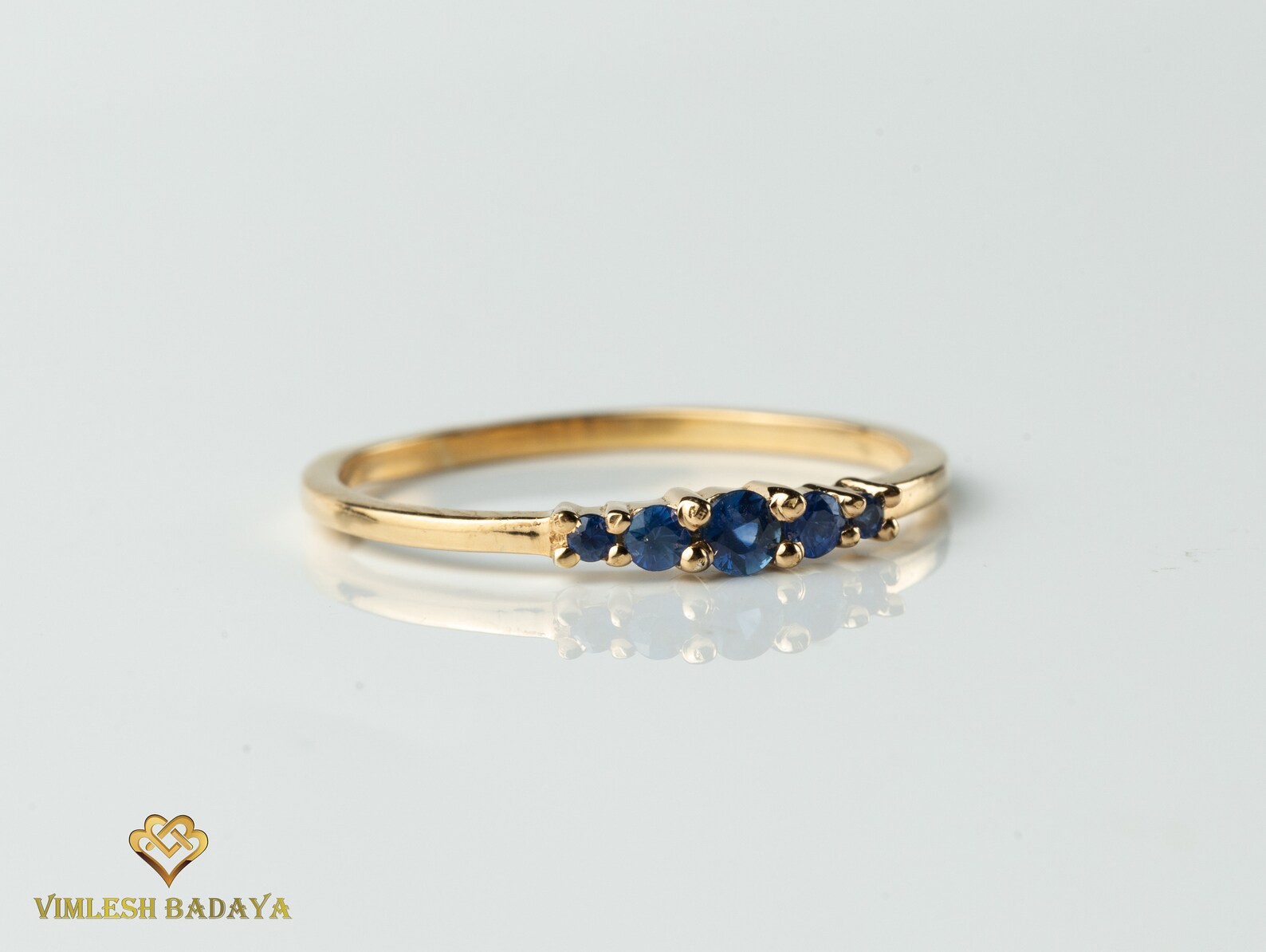 Blue Sapphire Stacking Ring 5 Stone Minimalist Stackable - Etsy