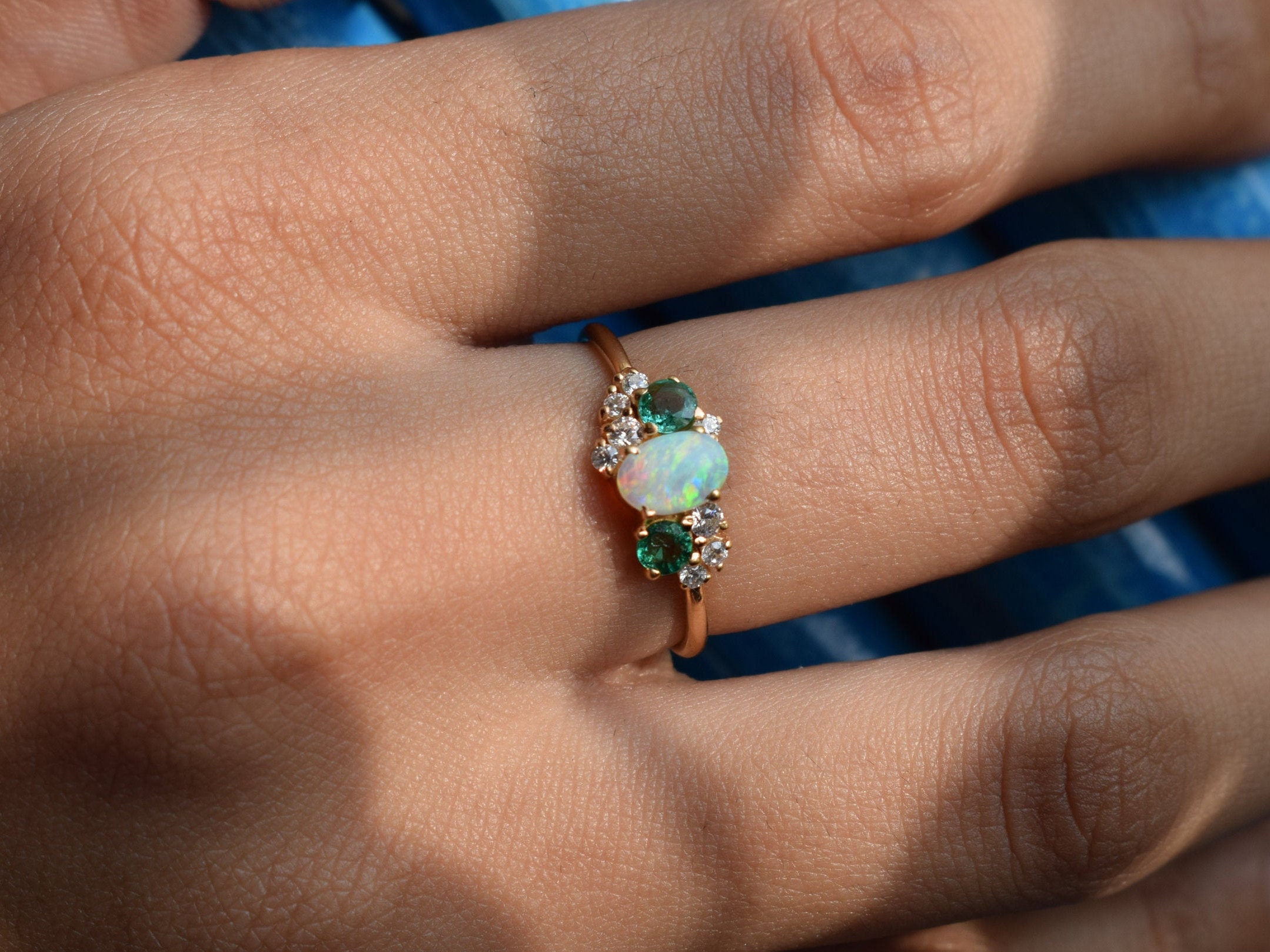 Cluster Engagement Ring Opal Cluster Ring Opal and Emerald | Etsy Canada
