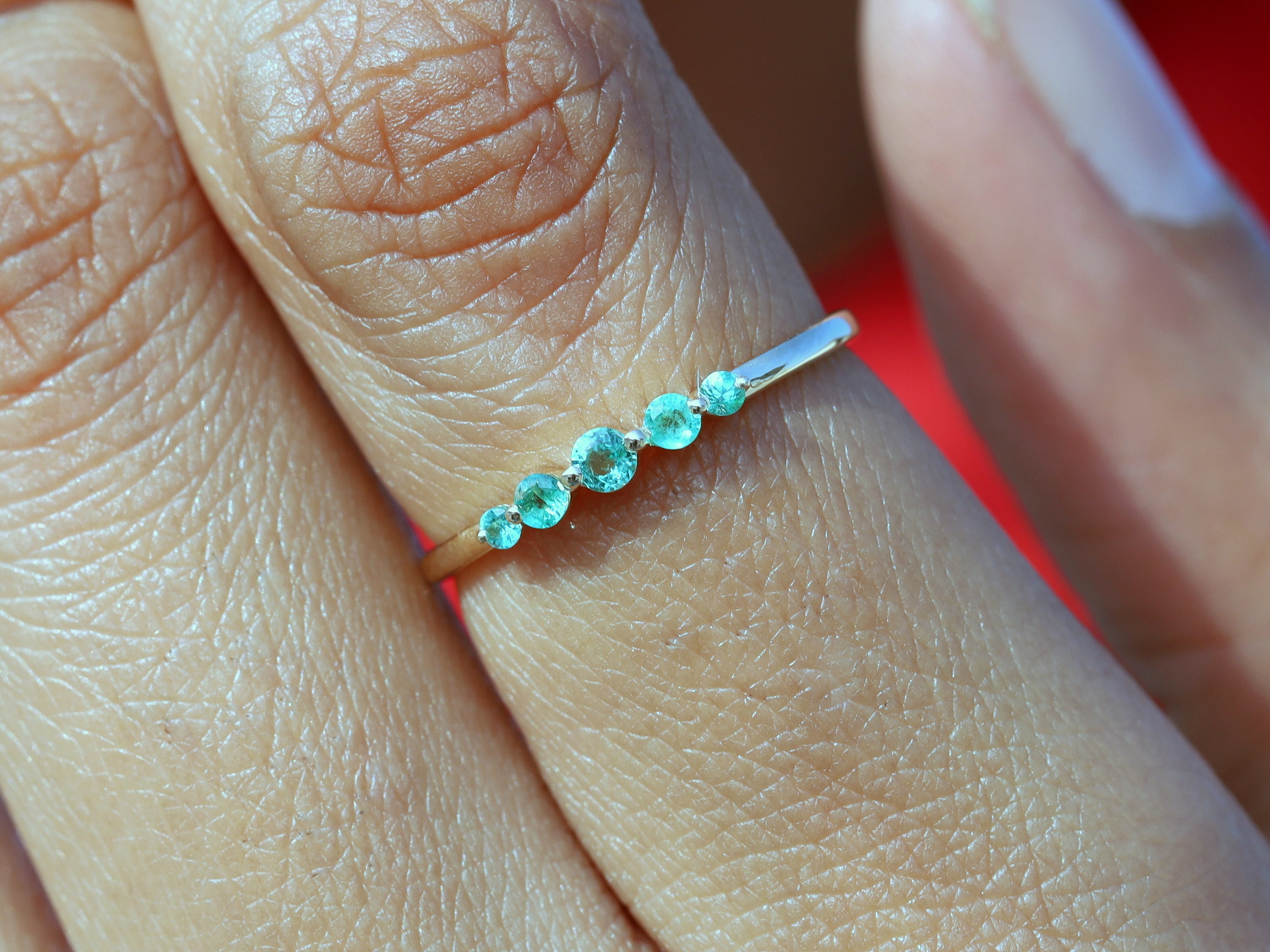 Emerald Ring Stacking Ring Emerald Stacking Ring 5 Stone | Etsy