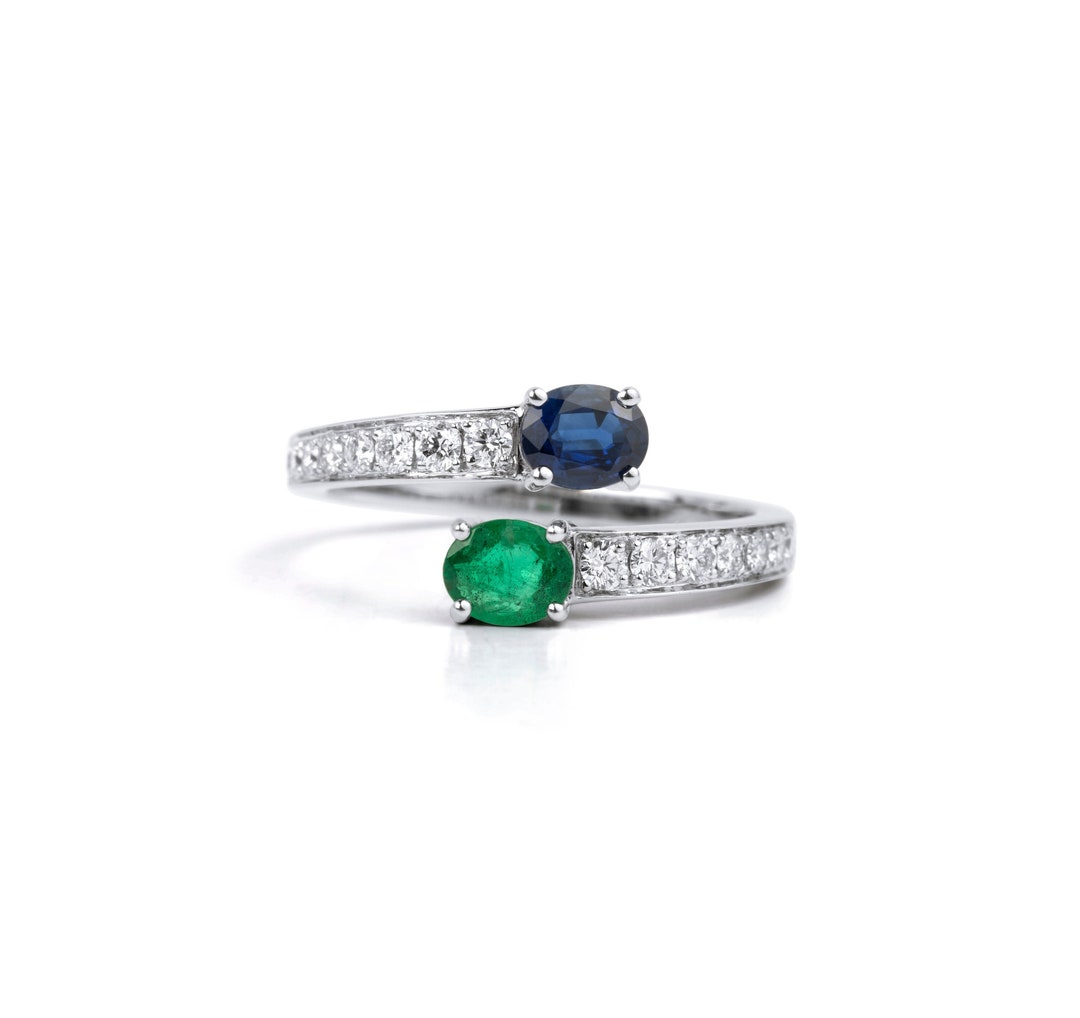 Emerald Sapphire Adjustable Engagement Ring, Emerald Diamond Engagement ...