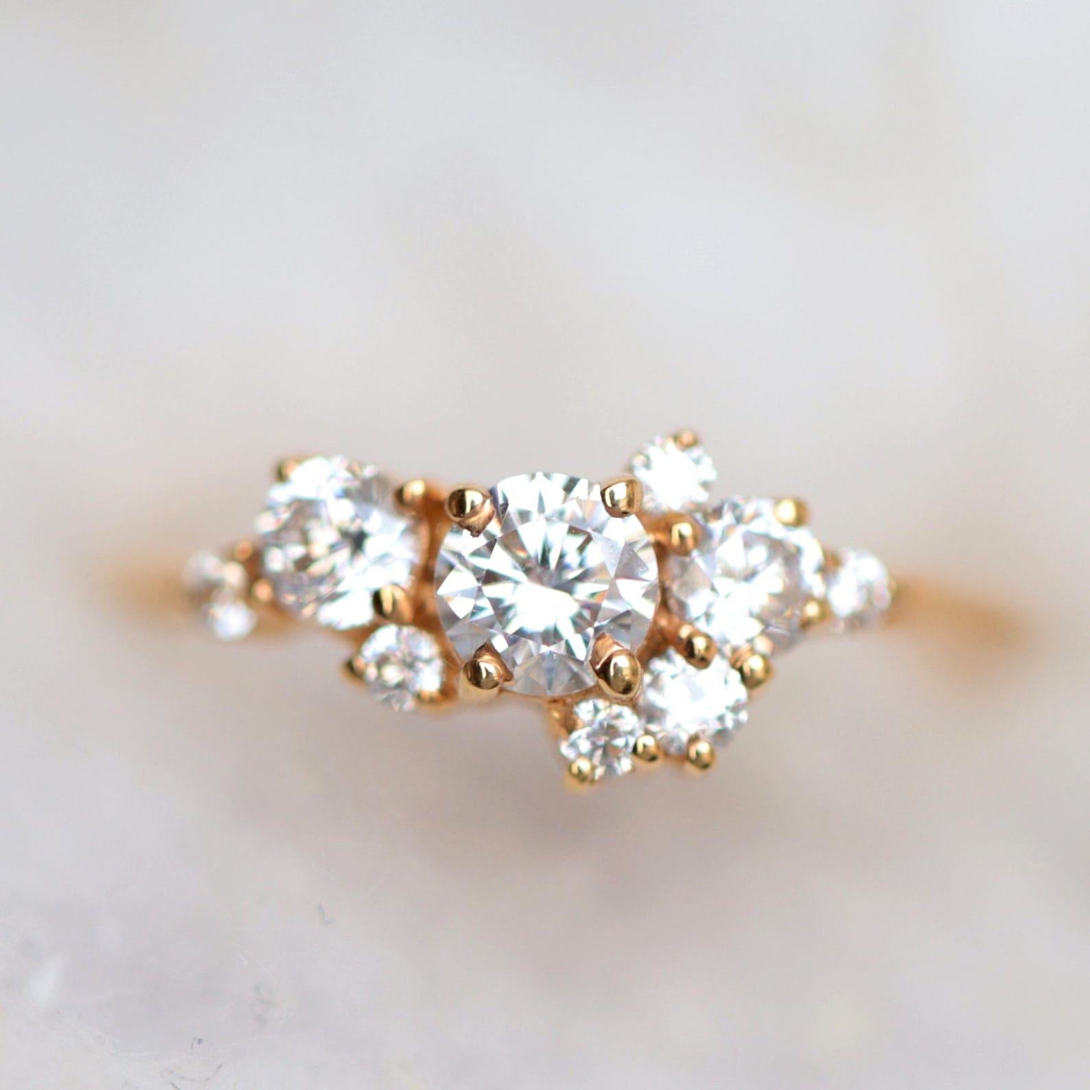 GIA Certified Earth Mined Round Cut Diamond Cluster Engagement Ring ...