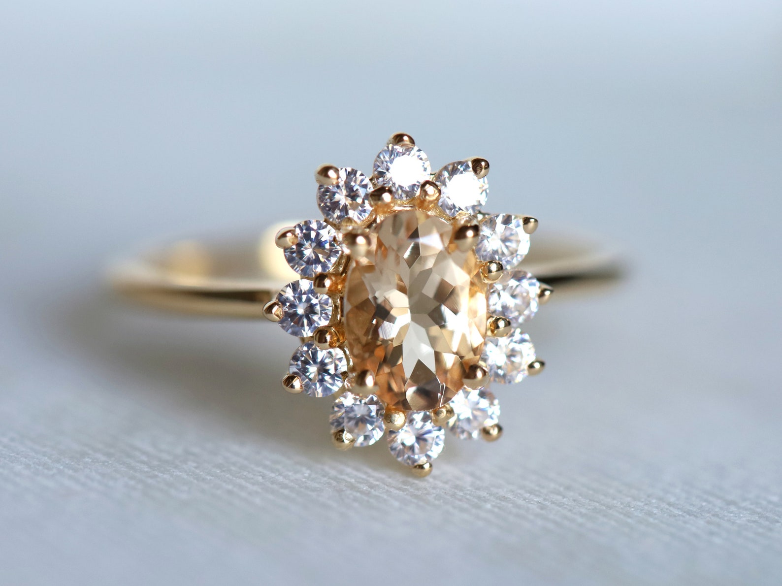 Morganite Halo engagement ring Art deco Engagement ring Oval | Etsy