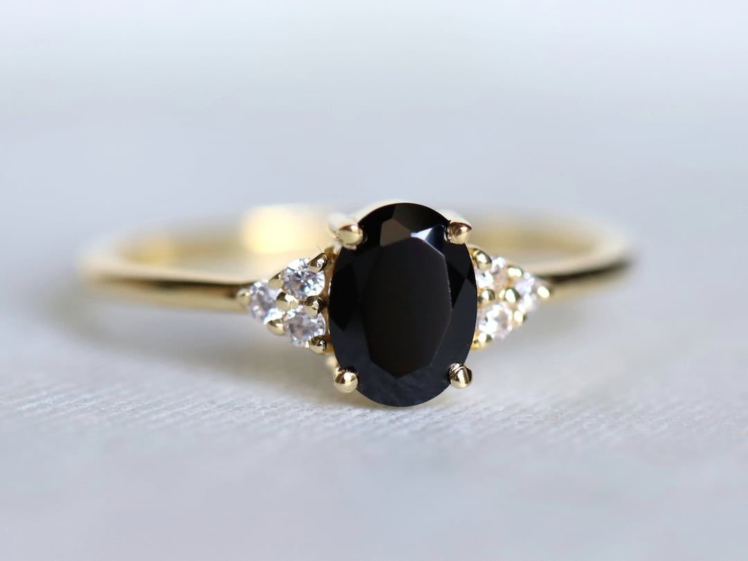 Black Diamond Engagement Ring | Gold Three Stone 1 Carat Diamond Ring ...