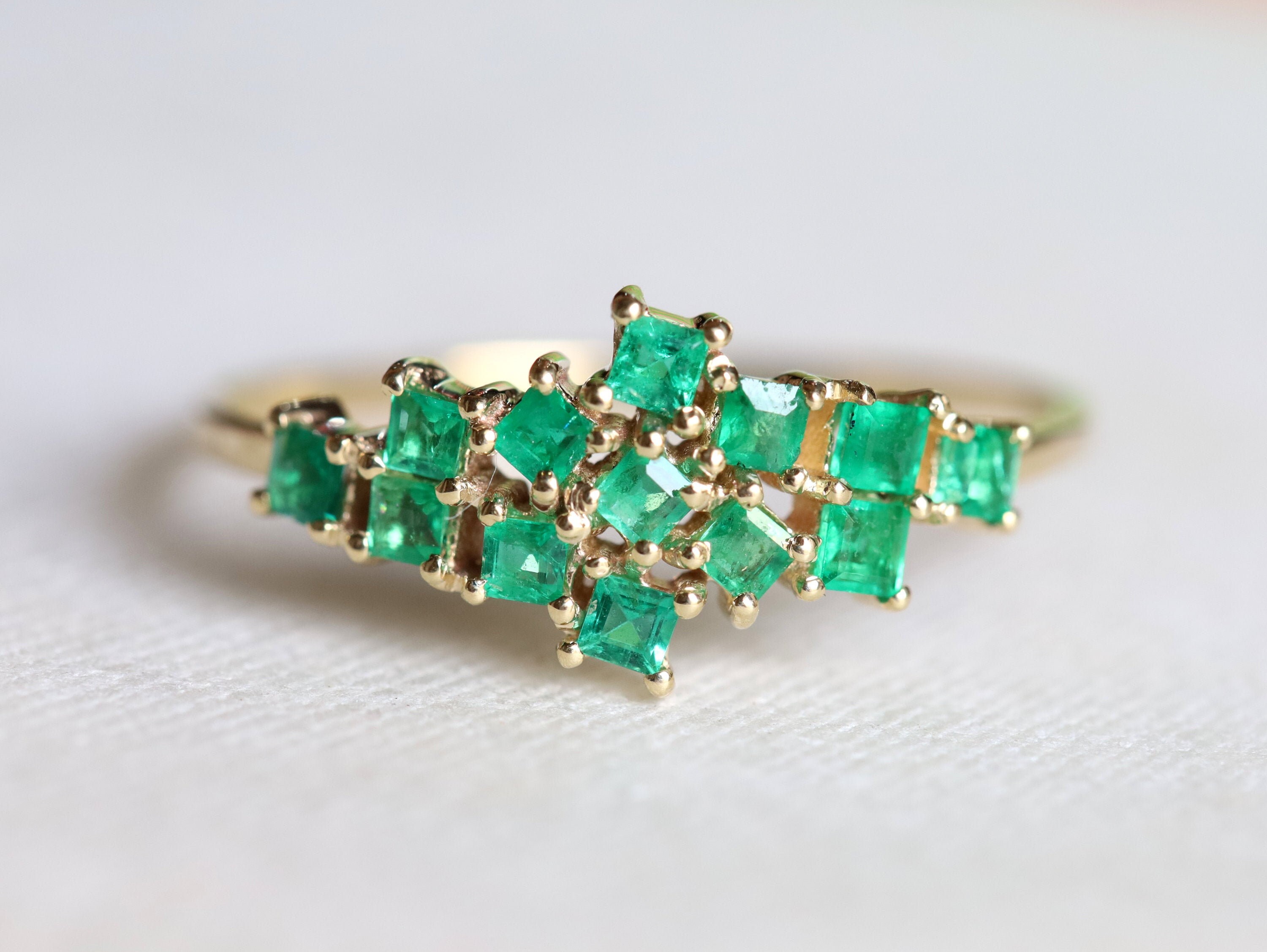 Emerald Engagement Ring Cluster Ring Cluster Engagement | Etsy