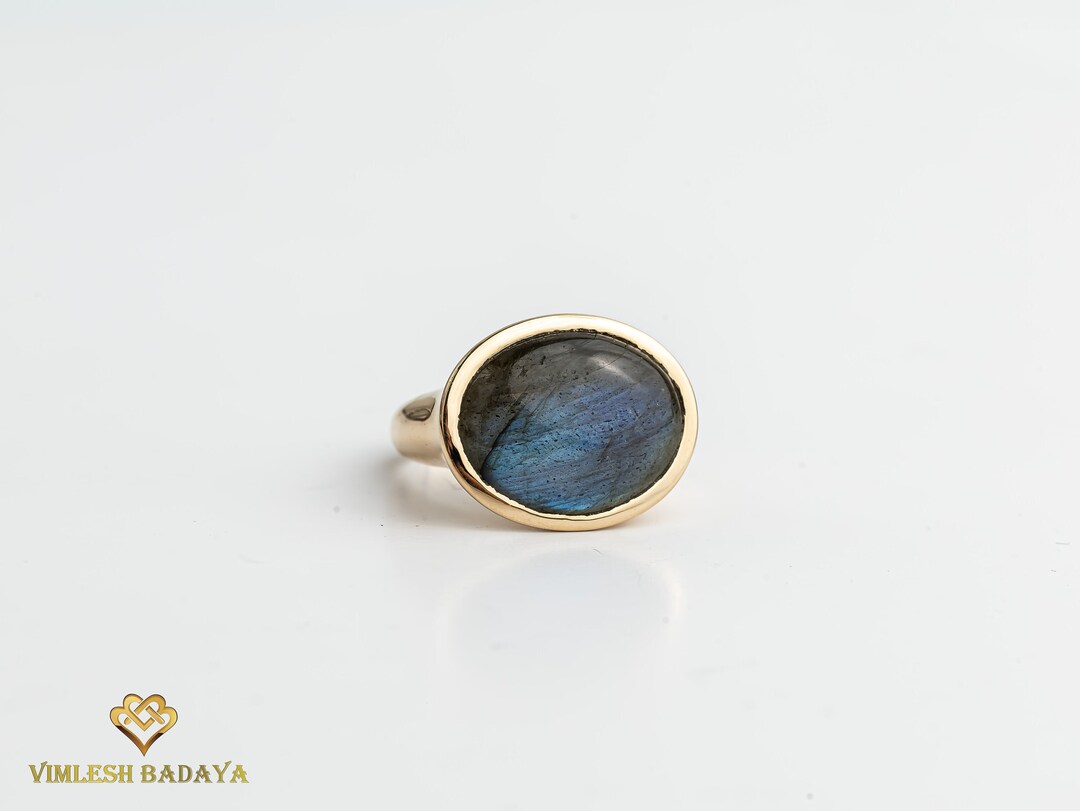 Labradorite Men's Gold Signet Ring, Solid Gold Man Ring, Unisex Signet ...