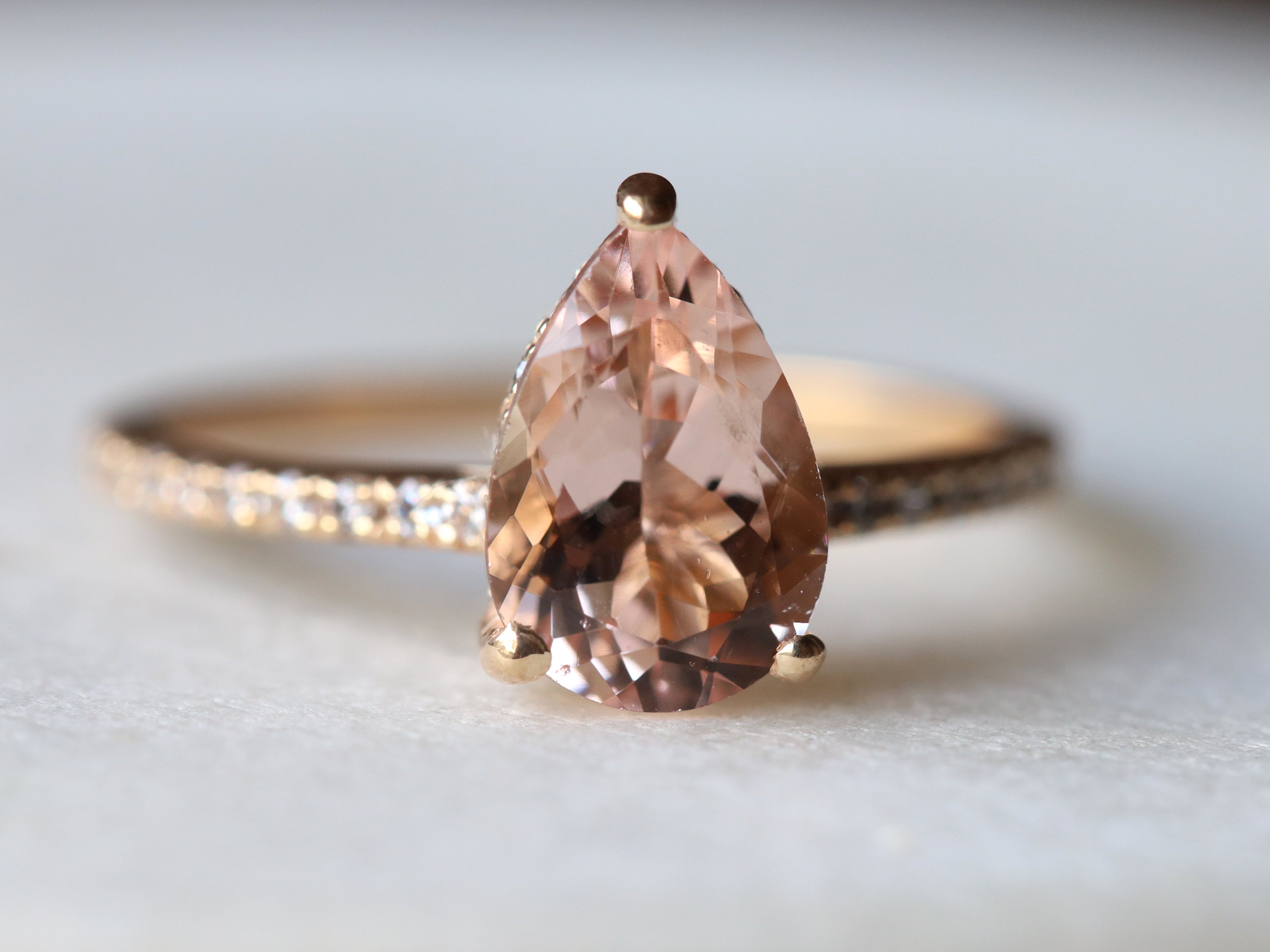 2 Carat IGI Certified Morganite Engagement Ring, Pear Cut Diamond ...