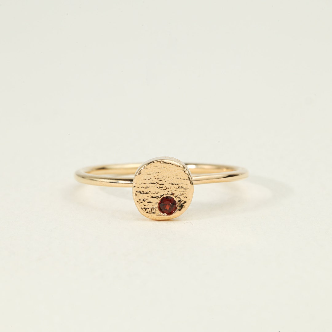 Red Garnet Disc Ring With Flush Setting | January Birthstone | Hammered ...