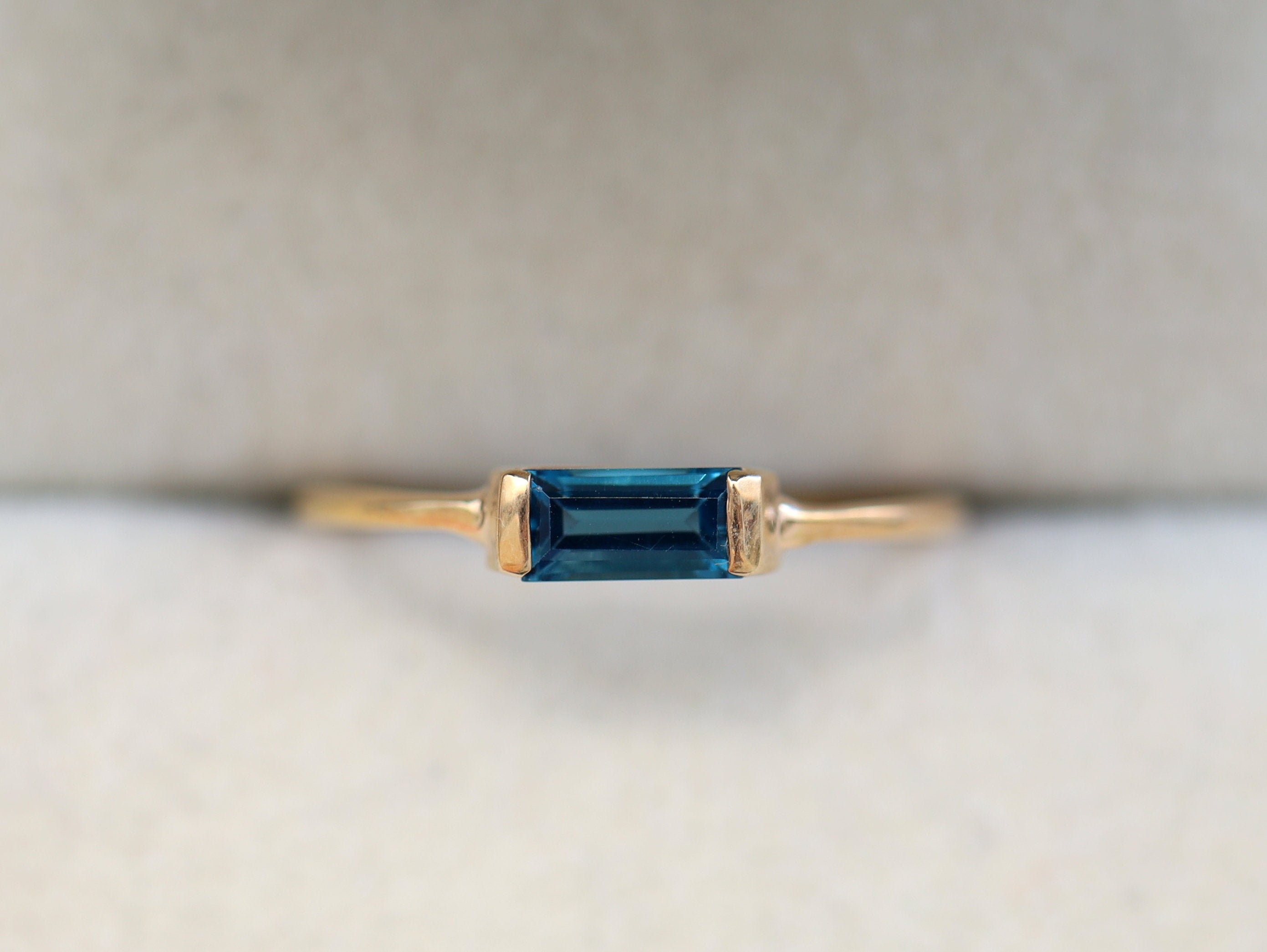 London Blue Topaz Baguette Ring, Solid Gold Stacking Ring - Etsy