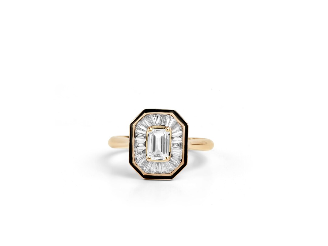 Emerald Cut Diamond Octagon Bezel Ring, 14k Solid Gold Engagement Ring ...