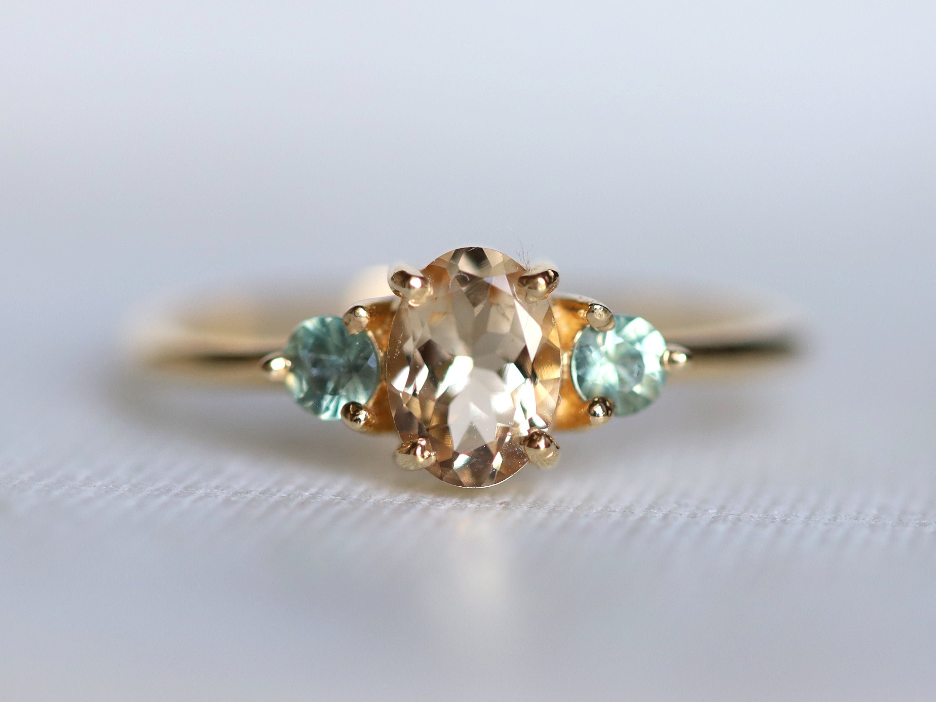 Vintage Morganite Engagement Ring, Art Deco Oval Cut, Green Sapphire ...