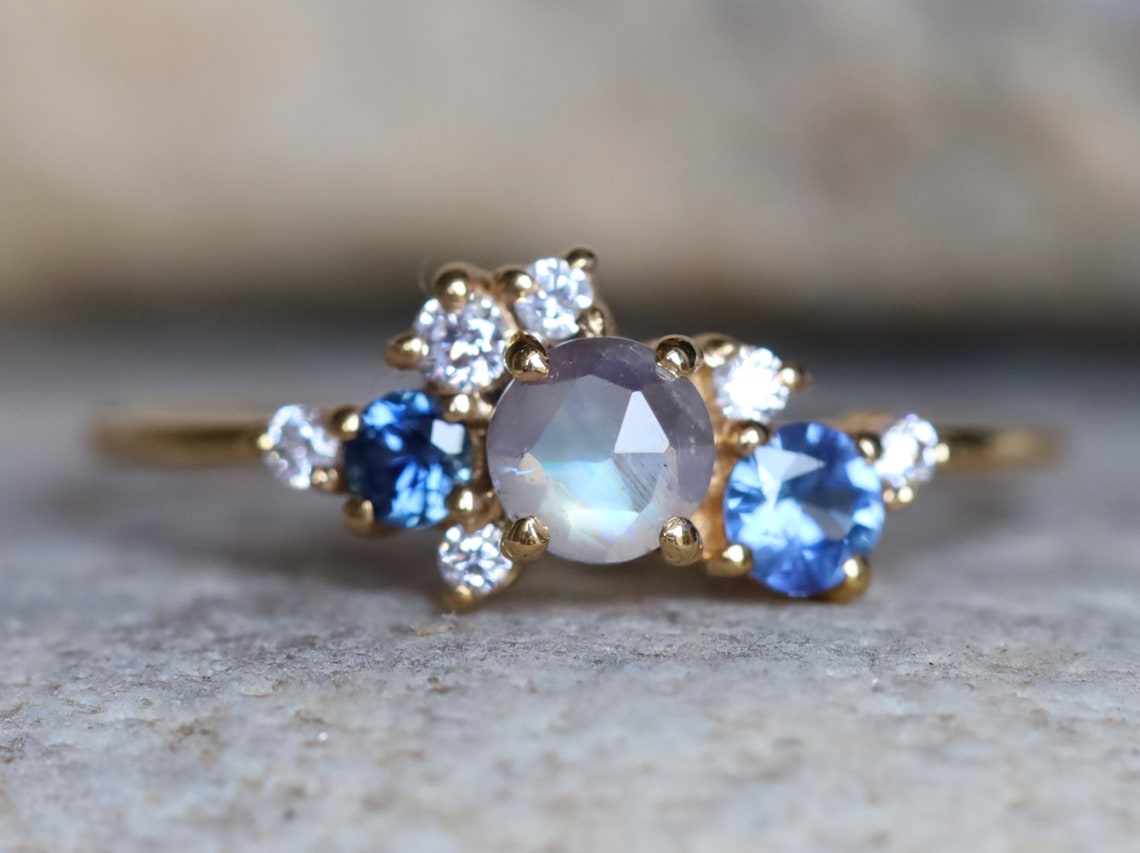 Moonstone engagement ring Rainbow moonstone ring moonstone | Etsy