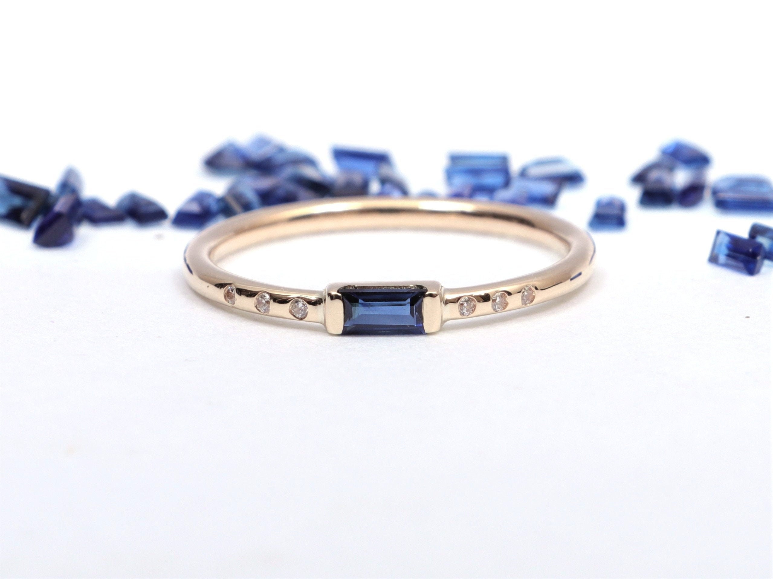 Blue Sapphire Baguette Ring Sapphire Stacking Ring Solid | Etsy