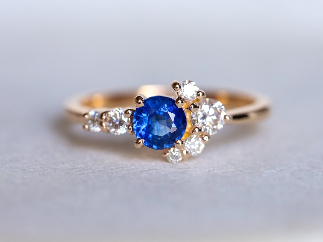 Blauer Saphir Diamant Cluster Verlobungsring, blauer Saphir Verlobungsring, Verlobungsring ...