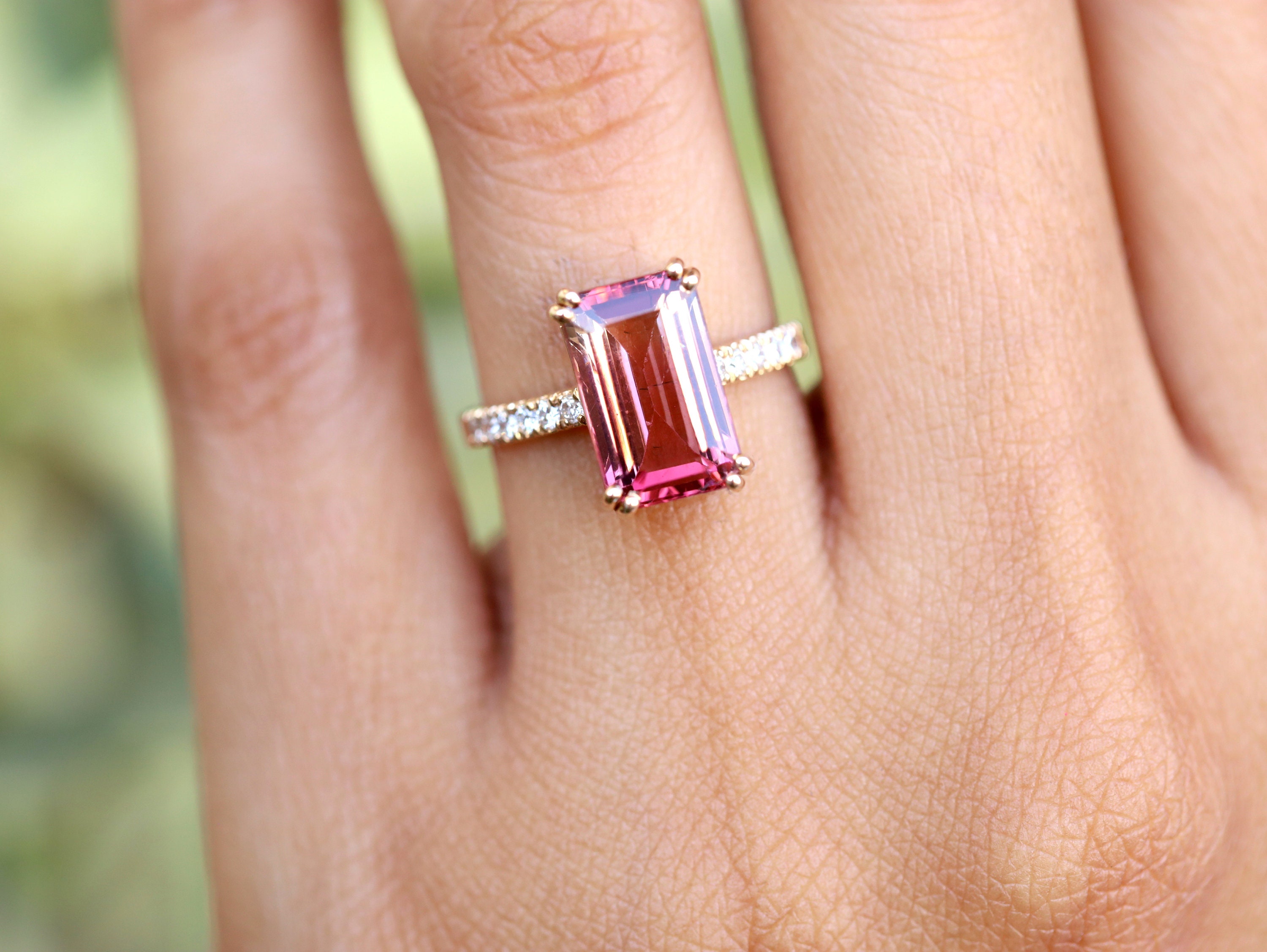 Tourmaline Engagement Ring Watermelon Tourmaline Ring - Etsy