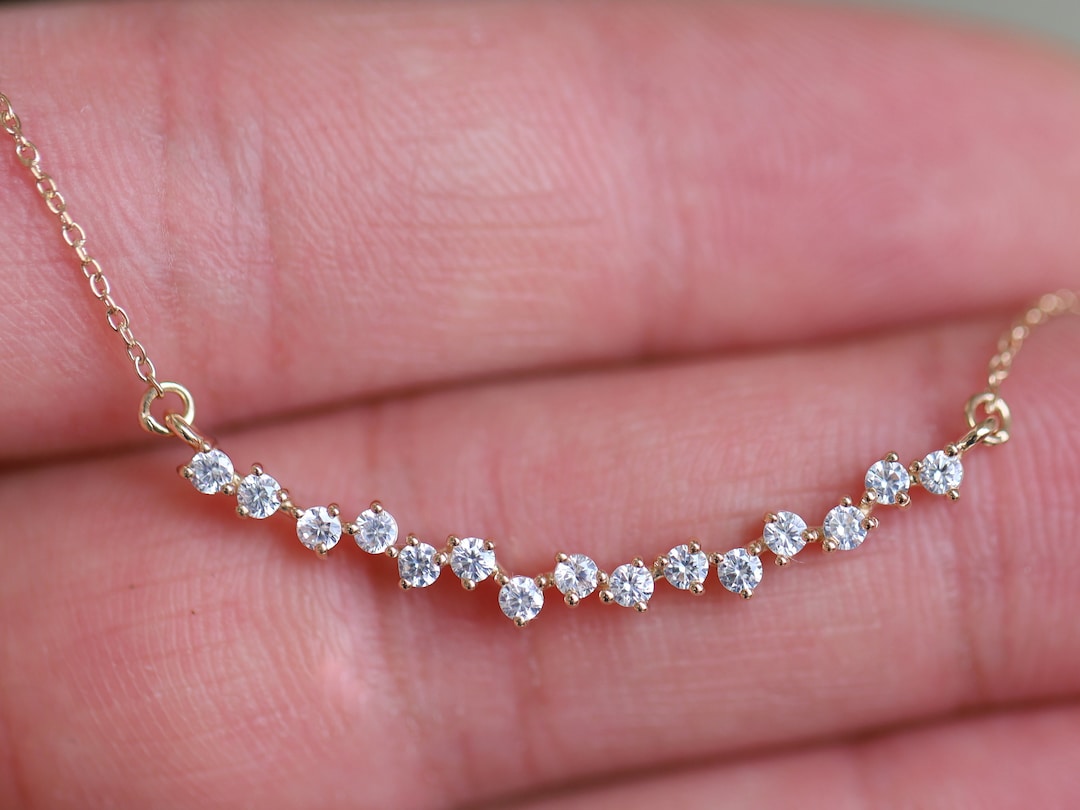 Diamond Cluster Necklace solid Gold Diamond Necklace Dainty Statement ...