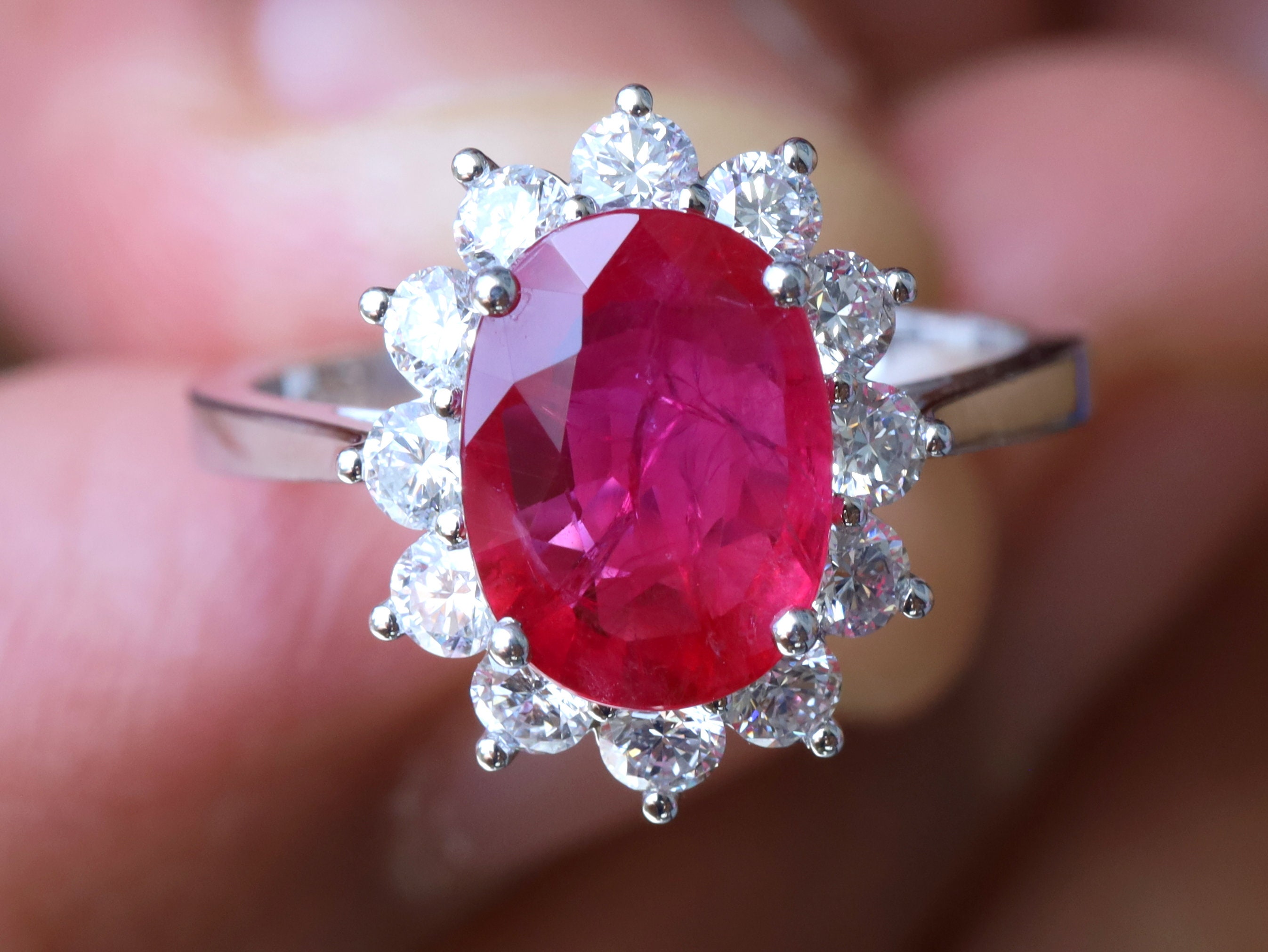 Genuine Ruby Engagement Ring 3 Carat Natural Ruby Ring Halo - Etsy UK
