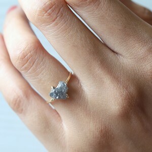 Raw Grey Diamond Ring, Gold Engagement Ring, Gray Rough Diamond, 2 ...