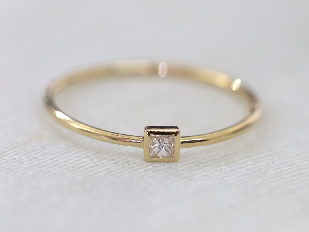 Dainty Princess Cut Diamond Stackable Ring - Gold or Silver - Stacking ...