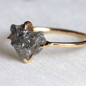 Raw Grey Diamond Ring, Gold Engagement Ring, Gray Rough Diamond, 2 ...